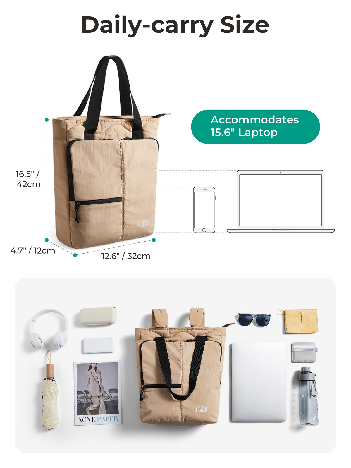 BAGSMART Convertible Tote Backpack Fits 15.6" Laptop, Unisex ...