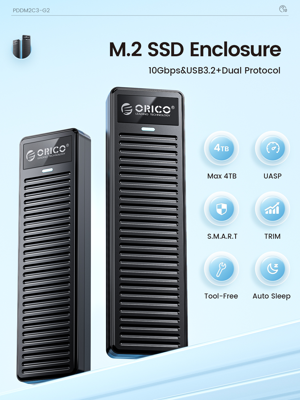 ORICO M.2 NVMe SSD Enclosure 10Gbps USB 3.2 Gen2 Case with Tool-Free ...