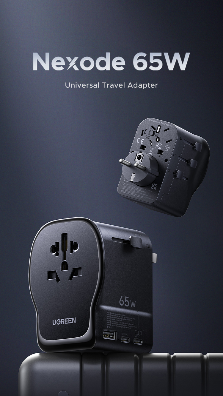 UGREEN Universal Travel Adapter Nexode 65W Switchable Plugs UK/US/DE/CN ...