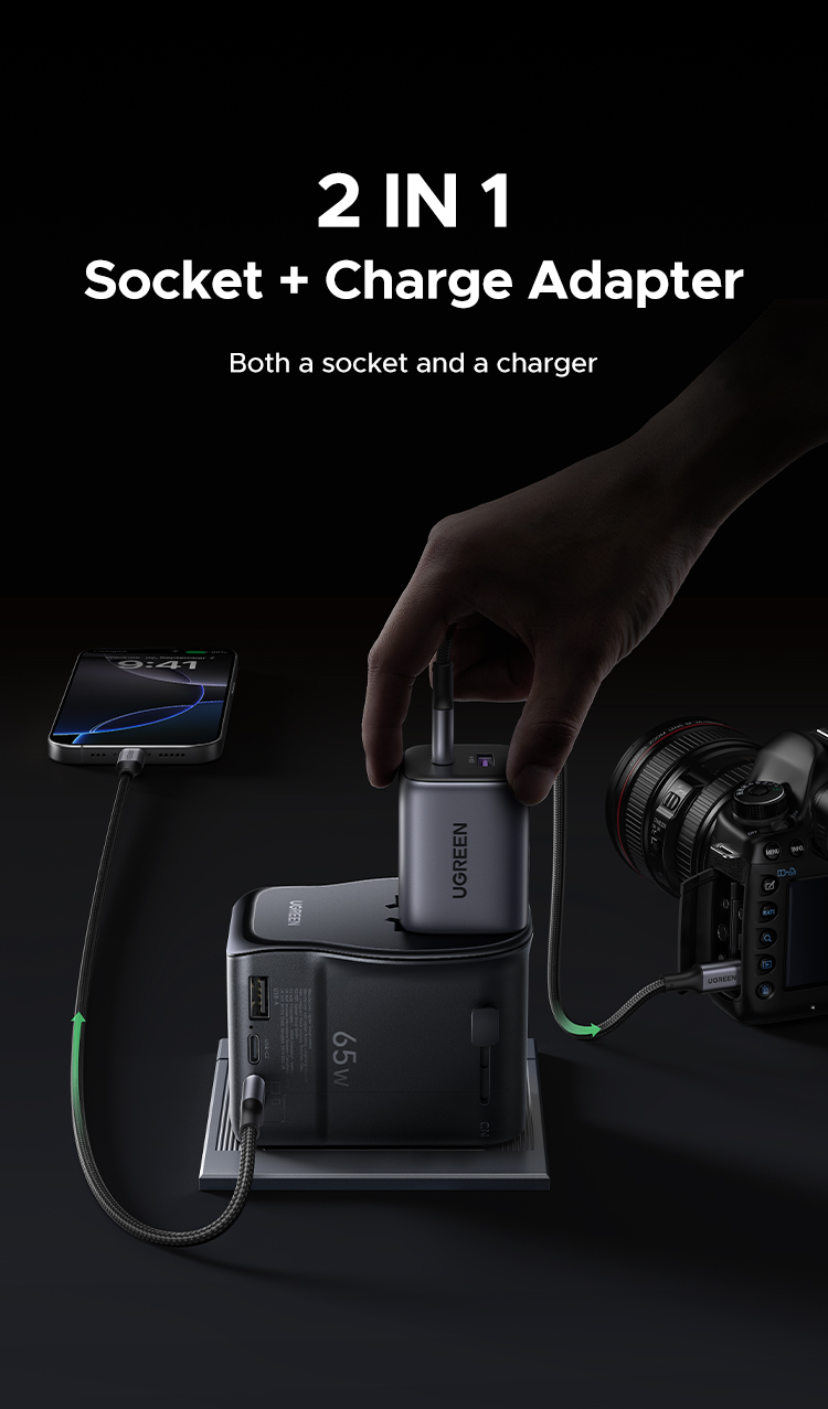 UGREEN Universal Travel Adapter Nexode 65W Switchable Plugs UK/US/DE/CN ...