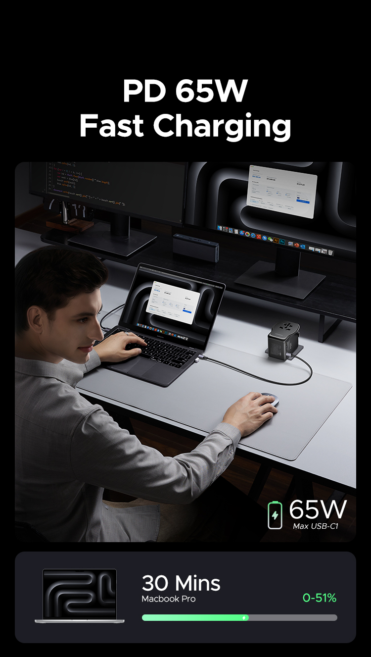 UGREEN Universal Travel Adapter Nexode 65W Switchable Plugs UK/US/DE/CN ...
