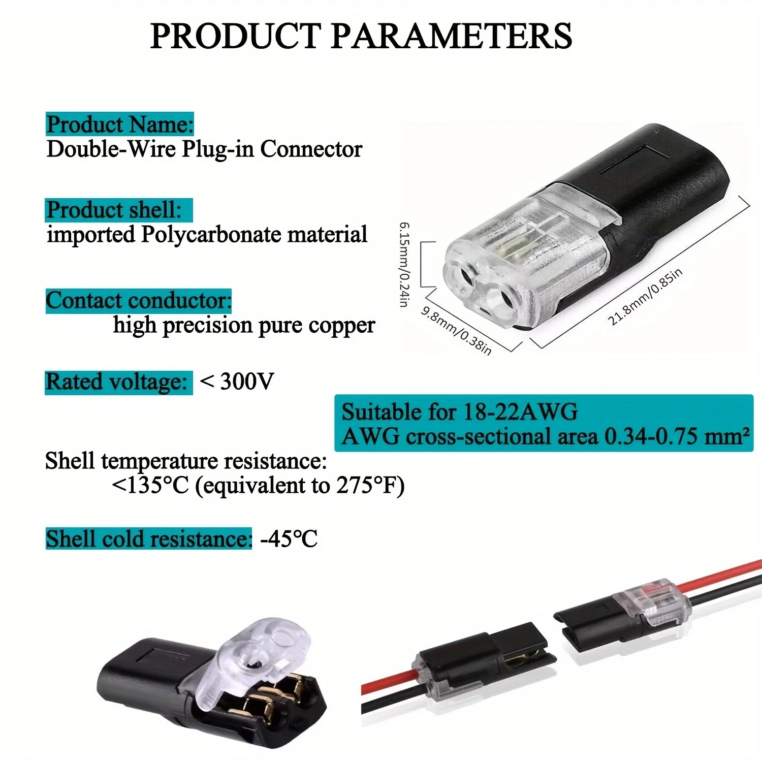 Quick Splice Wire Connectors, 2-Pin 2-Way Dual-Wire Plug-in Terminals ...