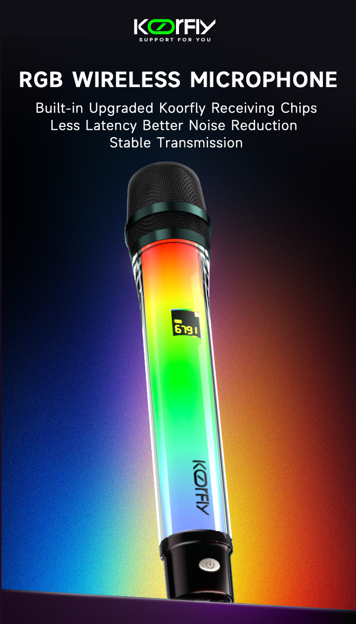 Koorfly KF-U1 RGB Wireless Microphone Mic Karaoke, Set High Quality UHF ...