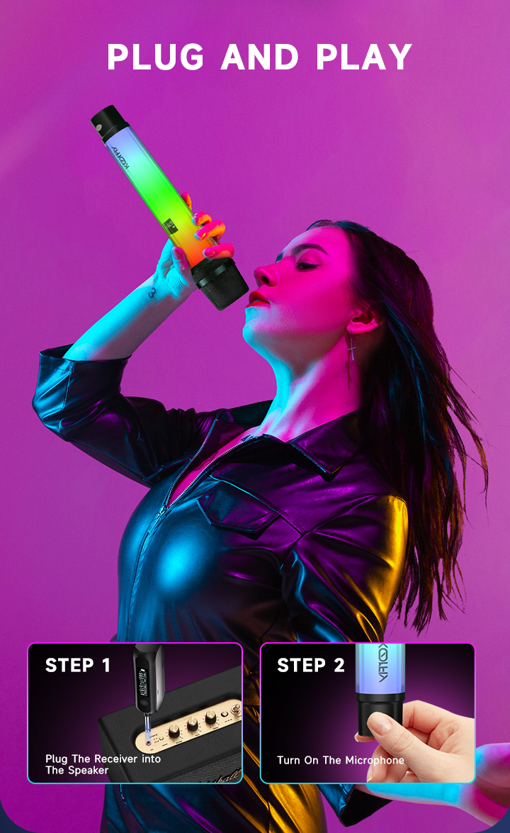 Koorfly KF-U1 RGB Wireless Microphone Mic Karaoke, Set High Quality UHF ...