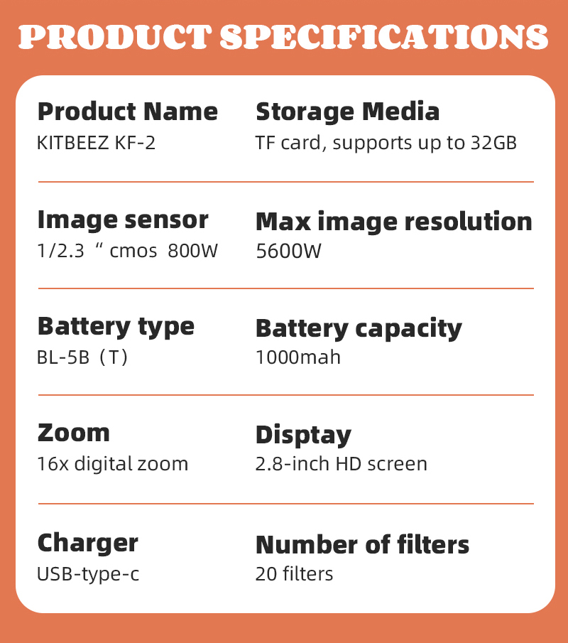 KiTBEEZ KF-2 56MP CCD Camera 1080P Video 16X Digital Zoom Retro Camera ...