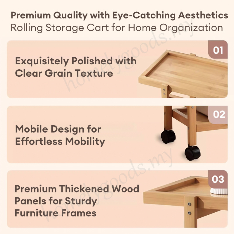 Storage Rack With Wheels Kitchen Rack 2/3 Layers Bamboo Side Table ...