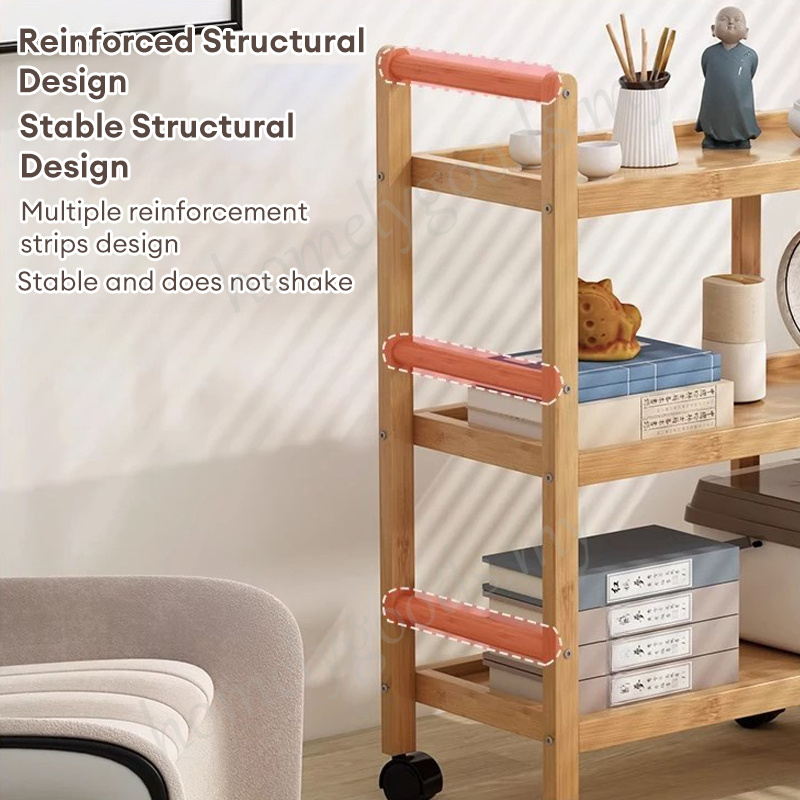 Storage Rack With Wheels Kitchen Rack 2/3 Layers Bamboo Side Table ...