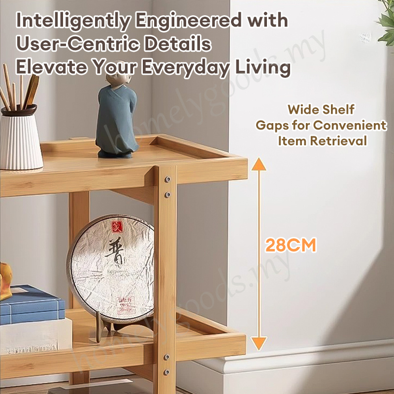 Storage Rack With Wheels Kitchen Rack 2/3 Layers Bamboo Side Table ...