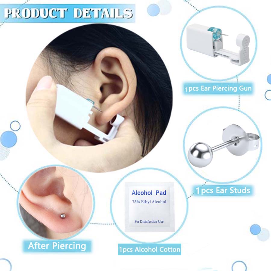 1PC Disposable Ear Piercing Gun with Built-in Earring Stud-Safty Self ...