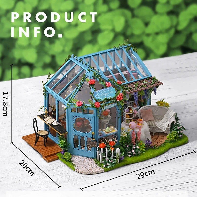DIY Dollhouse Model Kit Handmade Building Model LED Lighting Garden ...
