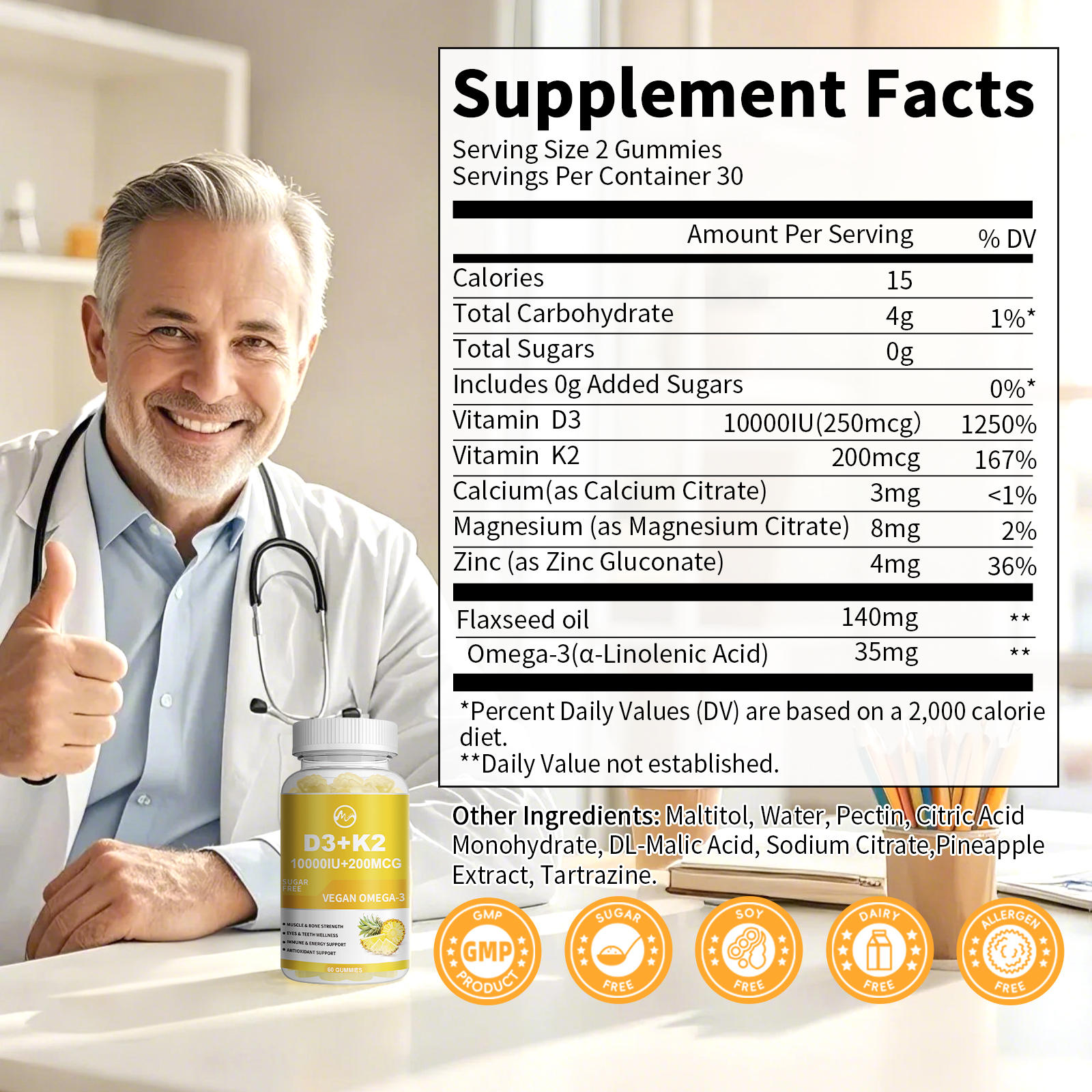 Minch Vitamin D3 & K2 Gummies Sugar Free Supports Healthy Bones, Heart ...