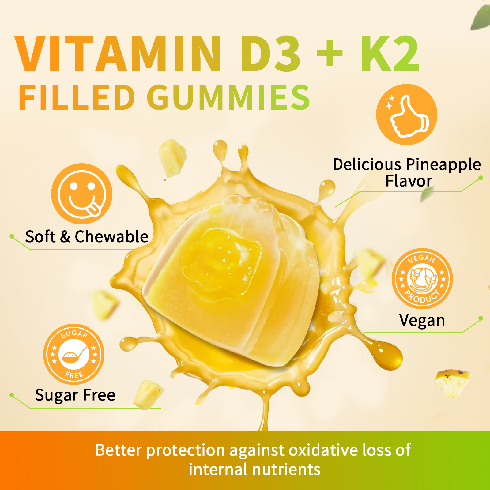 Minch Vitamin D3 & K2 Gummies Sugar Free Supports Healthy Bones, Heart ...