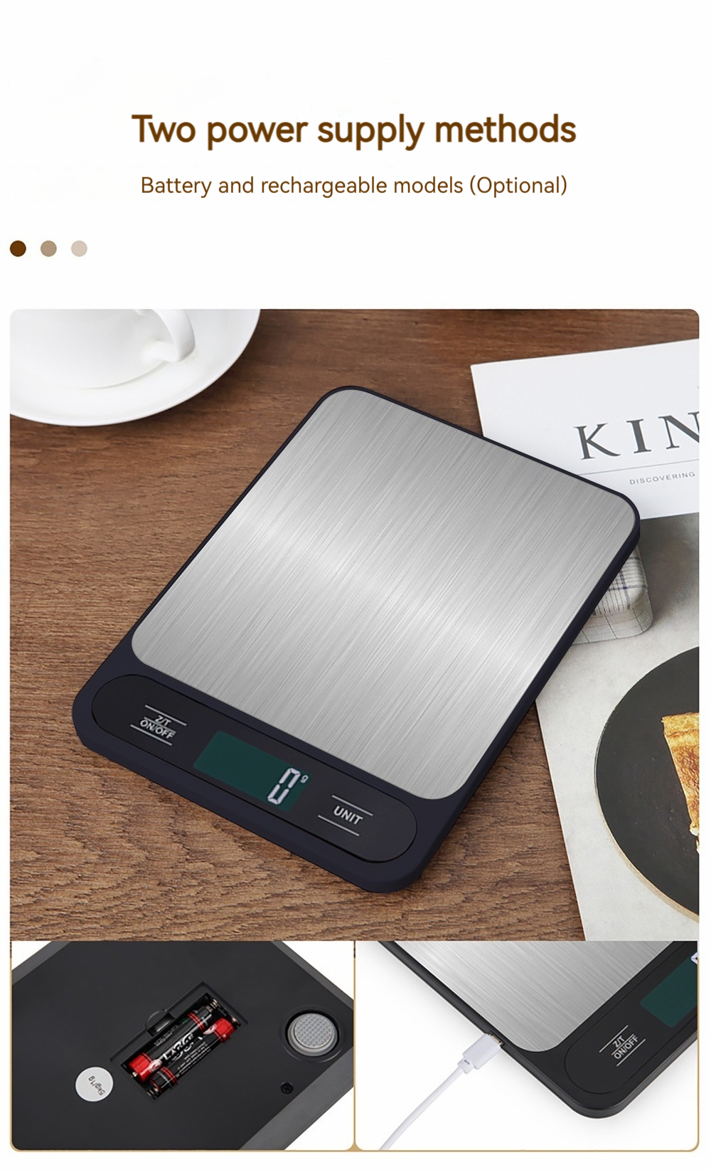 INSMART Smart Kitchen Scale Stainless Steel Kitchen Scale Rechargeable ...