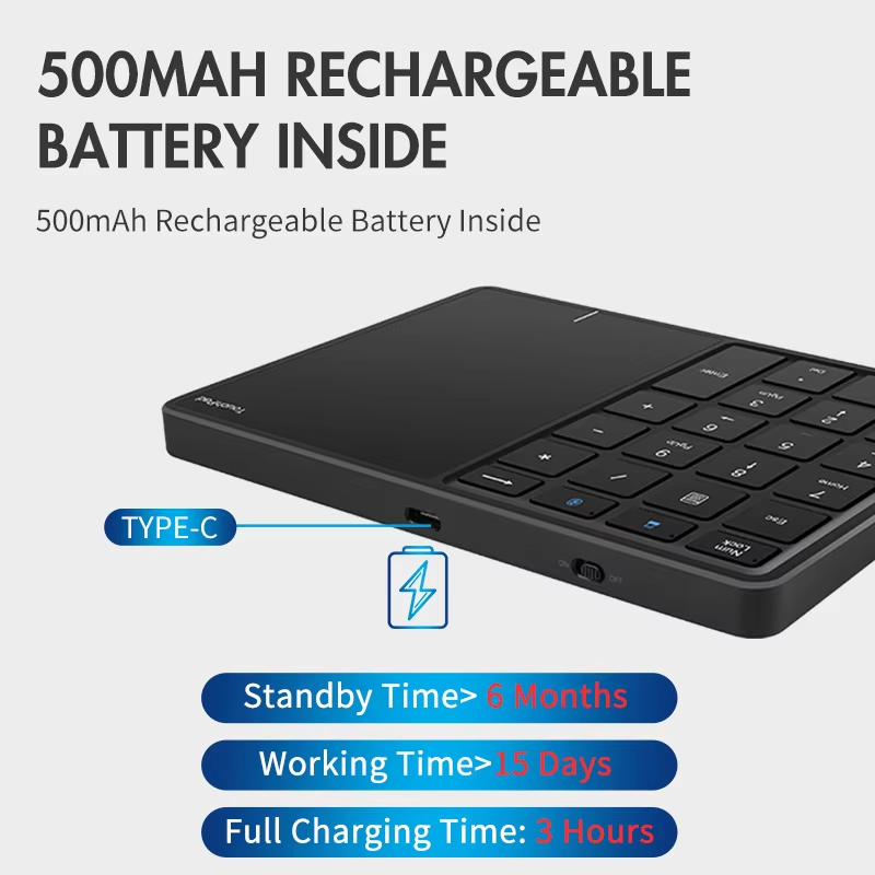 jomaa Bluetooth Numeric Keypad Rechargeable Aluminum 2.4G 22-Key Number Pad With Touchpad for ...