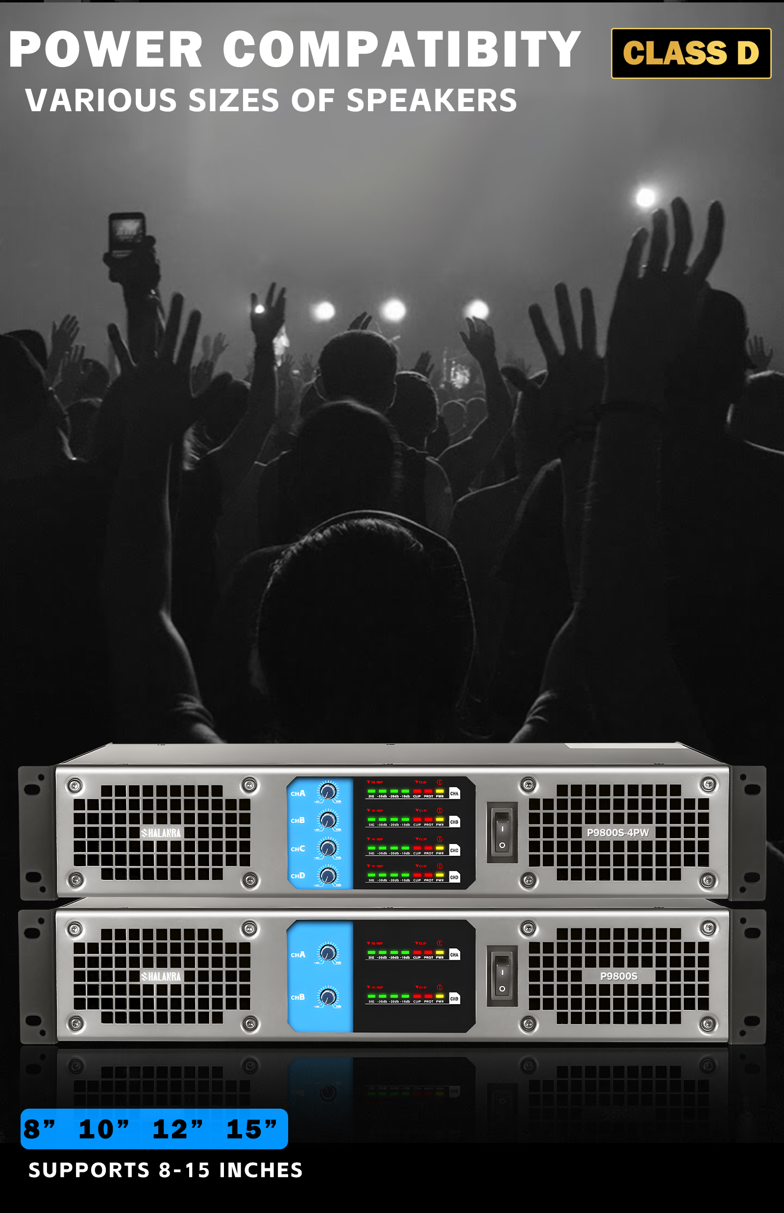 SHALANRA P9800S/P9800S-4PW 1500W 8 ohm x4 channel high power audio amplifier rack mount ...