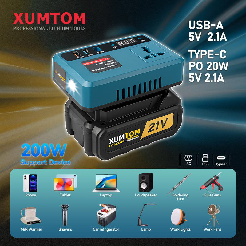 XUMTOM Portable Power Inverters for 21V Battery 150W AC Outlet Inverter ...