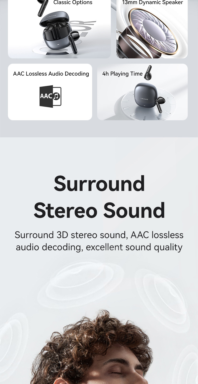 USAMS Wireless Earphones Bluetooth Earbuds TWS With Mic Bluetooth 5.3 ...