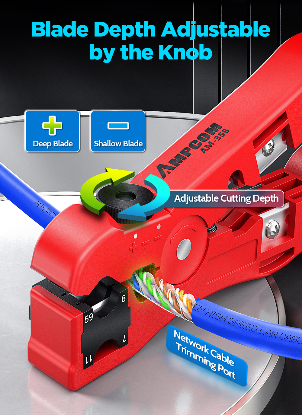 AMPCOM AM-358 Red Wire Stripper - Multi-in-1 wire stripping knife in a ...