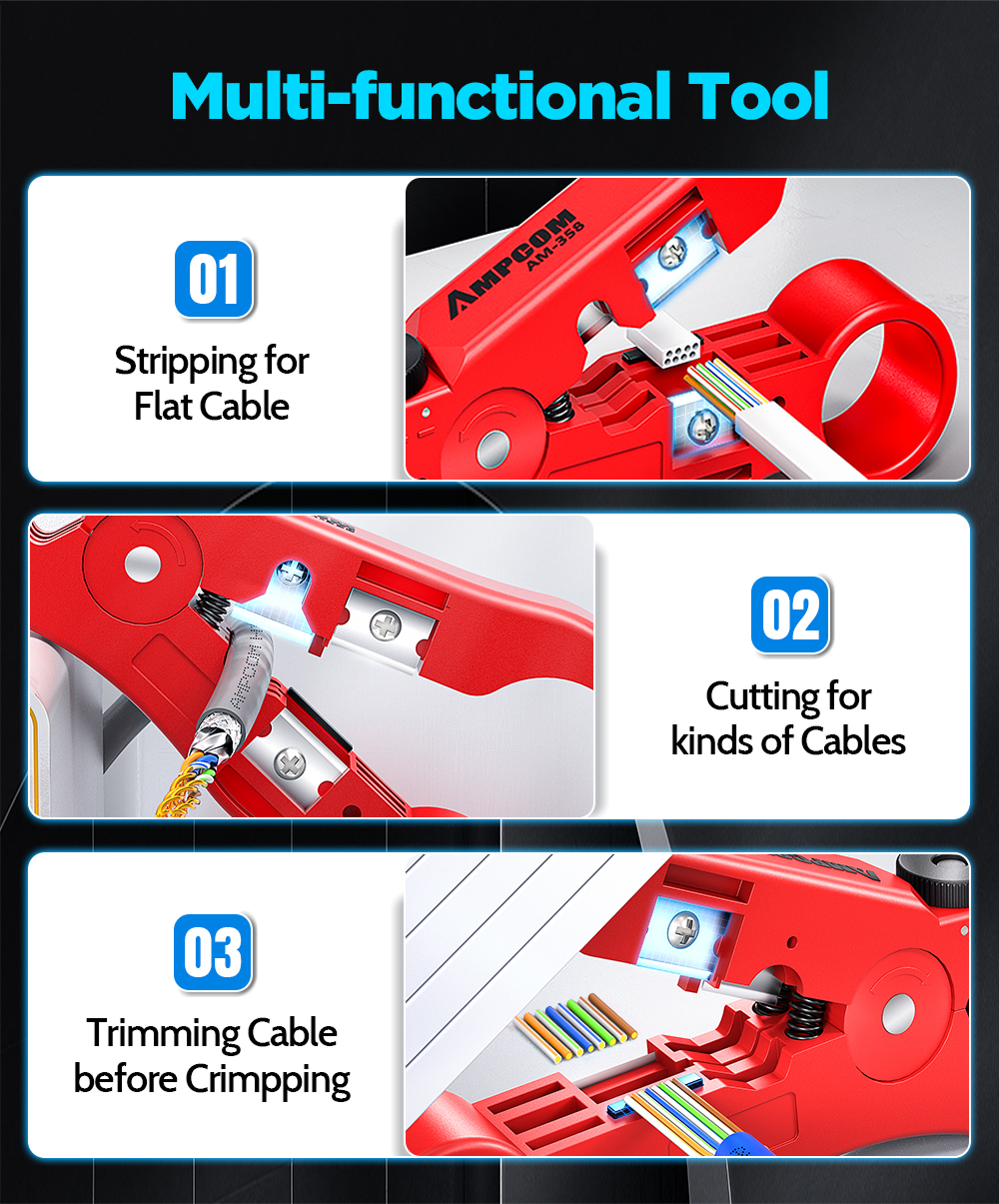 AMPCOM AM-358 Red Wire Stripper - Multi-in-1 wire stripping knife in a ...