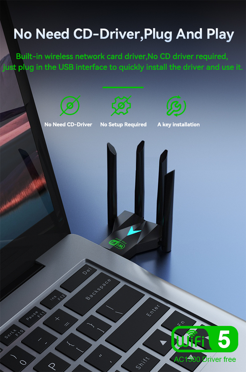 USB WiFi Adapter 6500Mbps Dual Band 2.4G-5.8GHz Wireless Network Card ...