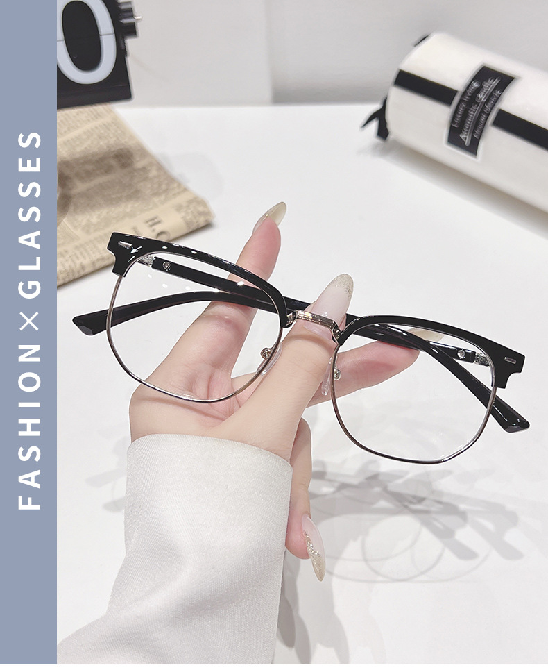 Men's Retro Half-frame Glasses with Anti-blue Light Photochromic Lenses ...