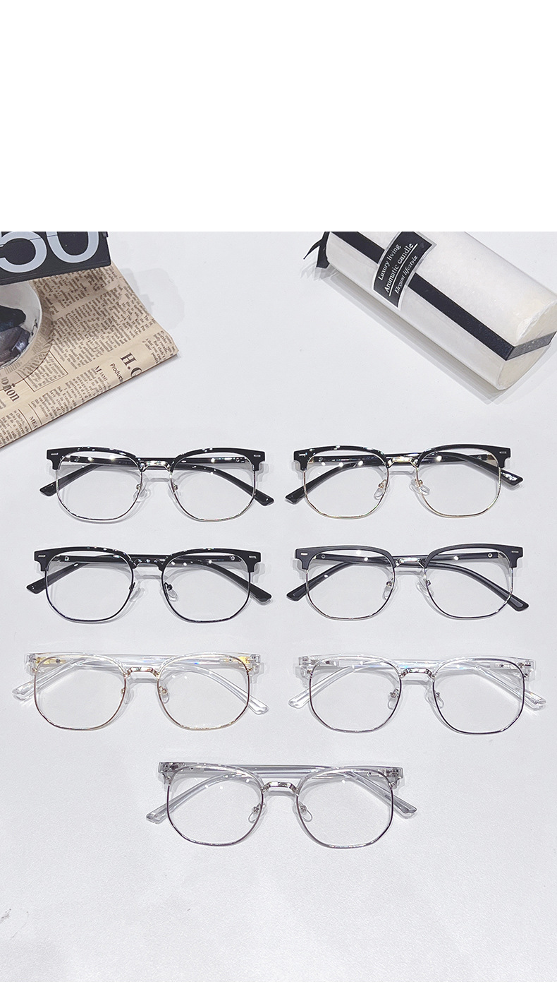 Men's Retro Half-frame Glasses with Anti-blue Light Photochromic Lenses ...