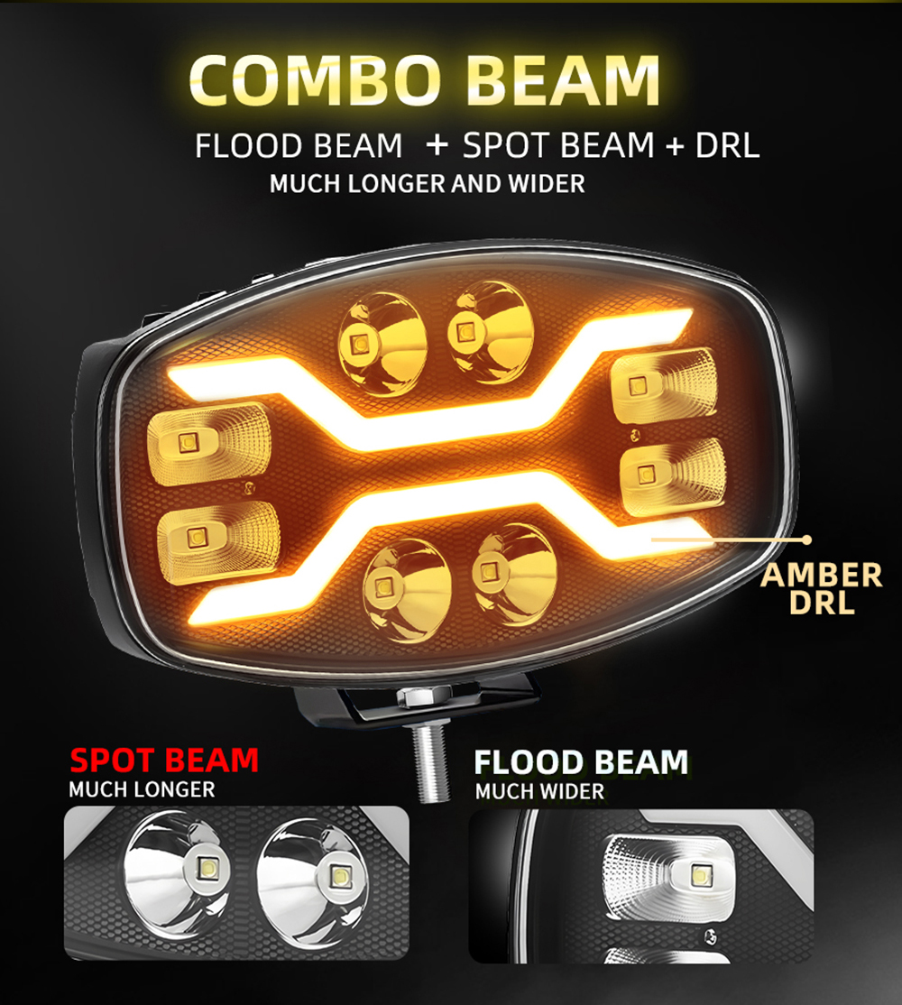 10 Inch Truck Lorry Jumbo Spotlight Combo Beam White Full LED 3000K DRL ...