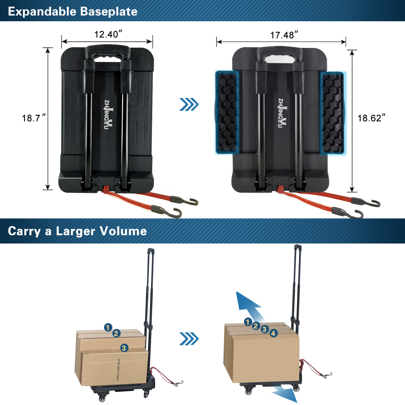 [ZHJINGYU] Heavy Duty Foldable Trolley Cart | 100KG Portable Trolley ...