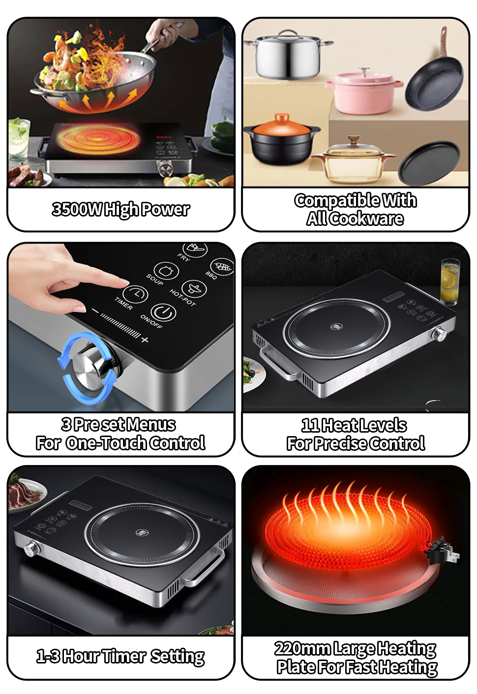 3500W | Radiation-Free | Touch and Knob Dual Controls | Compatible with ...