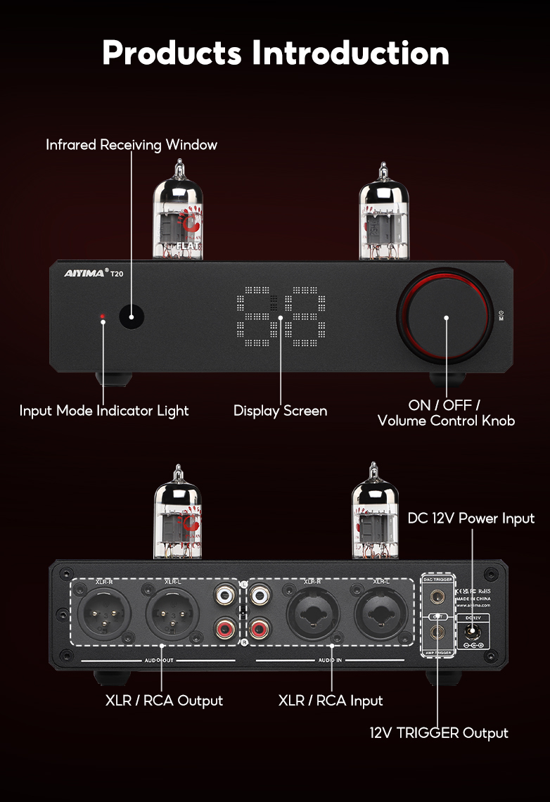 AIYIMA T20 Vacuum Tube Preamplifier ECC83 Fully balanced Preamp RCA XLR Input HiFi Stereo DAC ...
