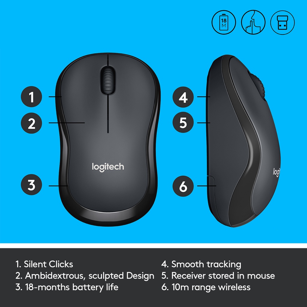Logitech M220 SILENT Wireless Mouse, 2.4 GHz with USB Receiver, 1000 ...