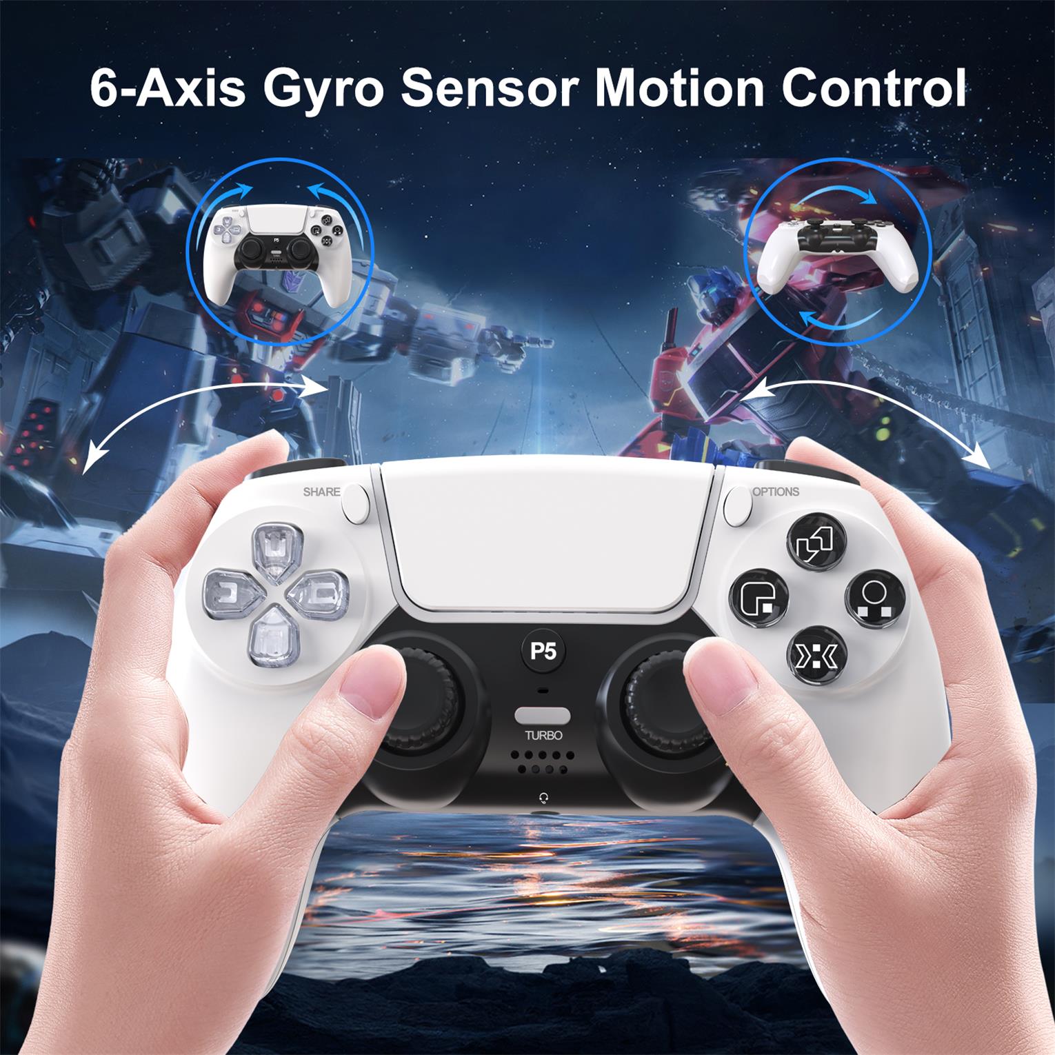 GAMINJA PS5 Wireless Bluetooth Controller With Six Axis Gyroscope Audio ...