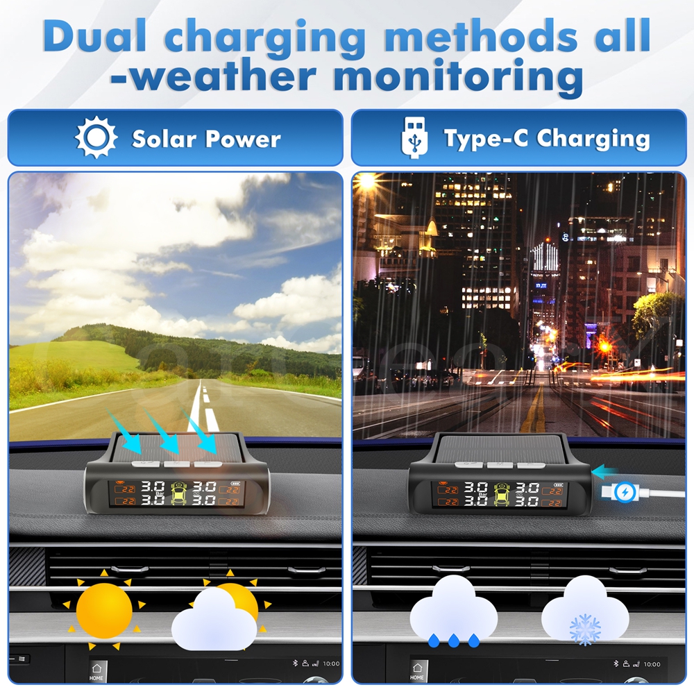 TPMS Car Tire Pressure Monitoring System TPMS Solar Charging Car Alarm ...