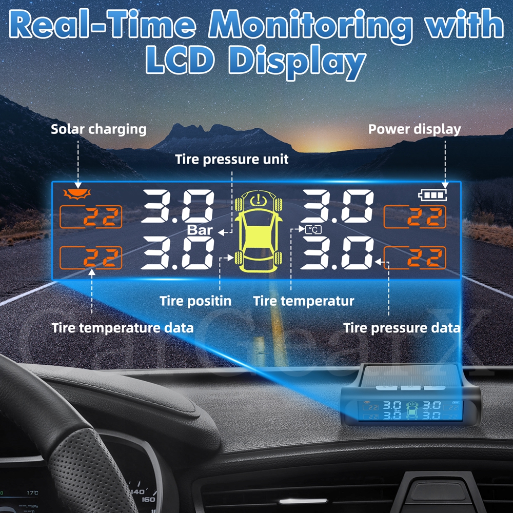TPMS Car Tire Pressure Monitoring System TPMS Solar Charging Car Alarm ...