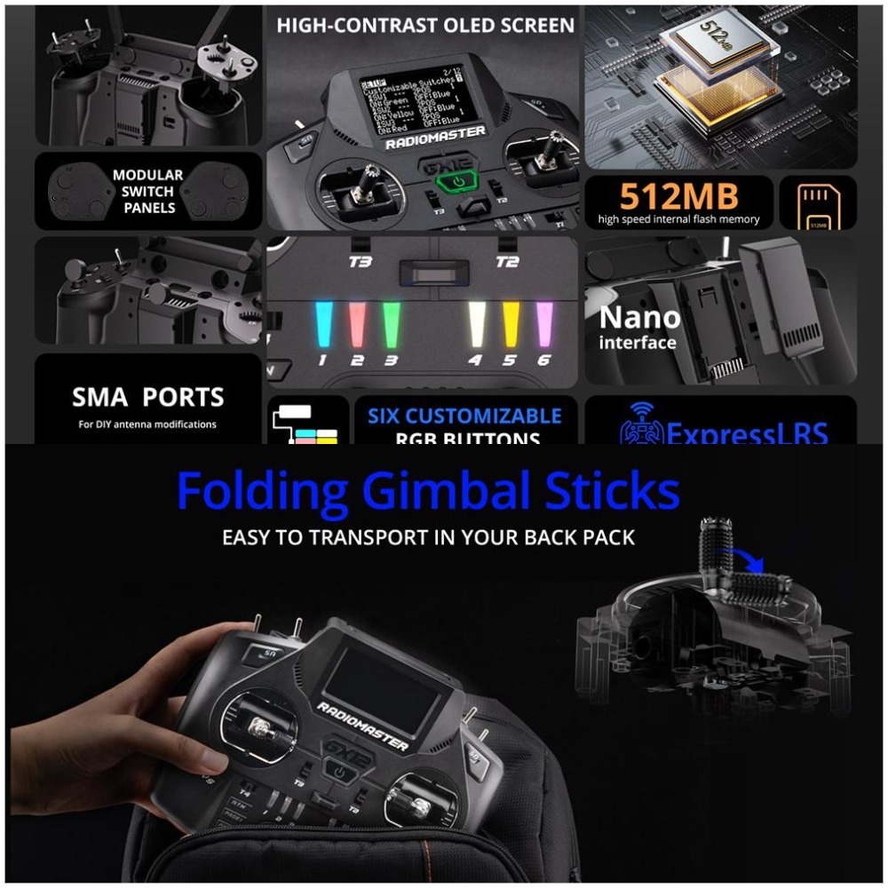 Radiomaster GX12 Radio Controller Dual-band Antenna Remote Control 16CH ...