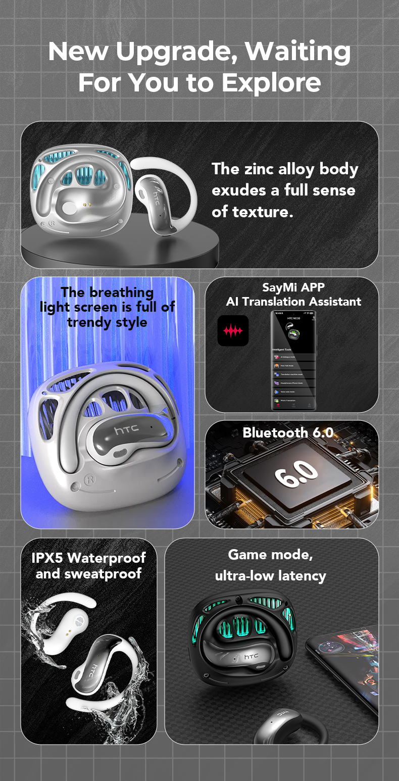 HTC NE30 GAMING Earphone | Bluetooth 6.0 | 40ms ULTRA-LOW LATENCY for ...