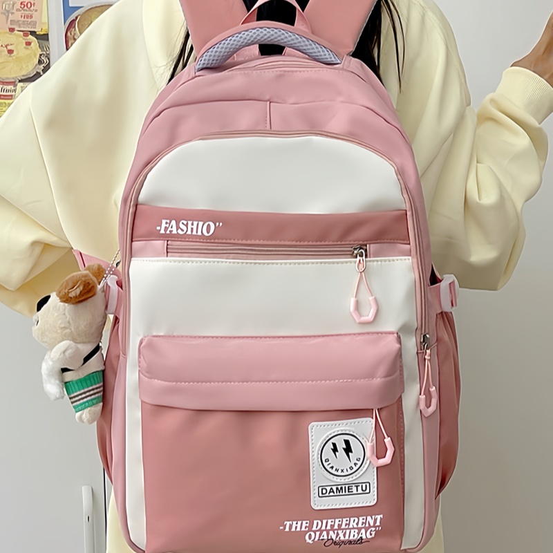 Retro Unisex Student Backpack - Color Block School Bag for Teens ...