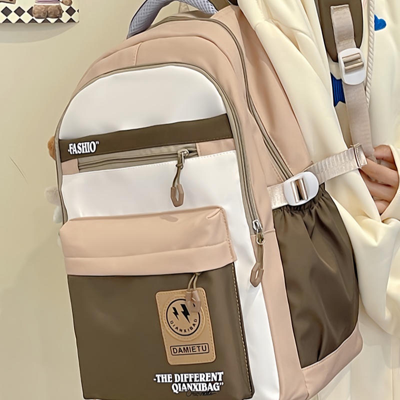 Retro Unisex Student Backpack - Color Block School Bag for Teens ...