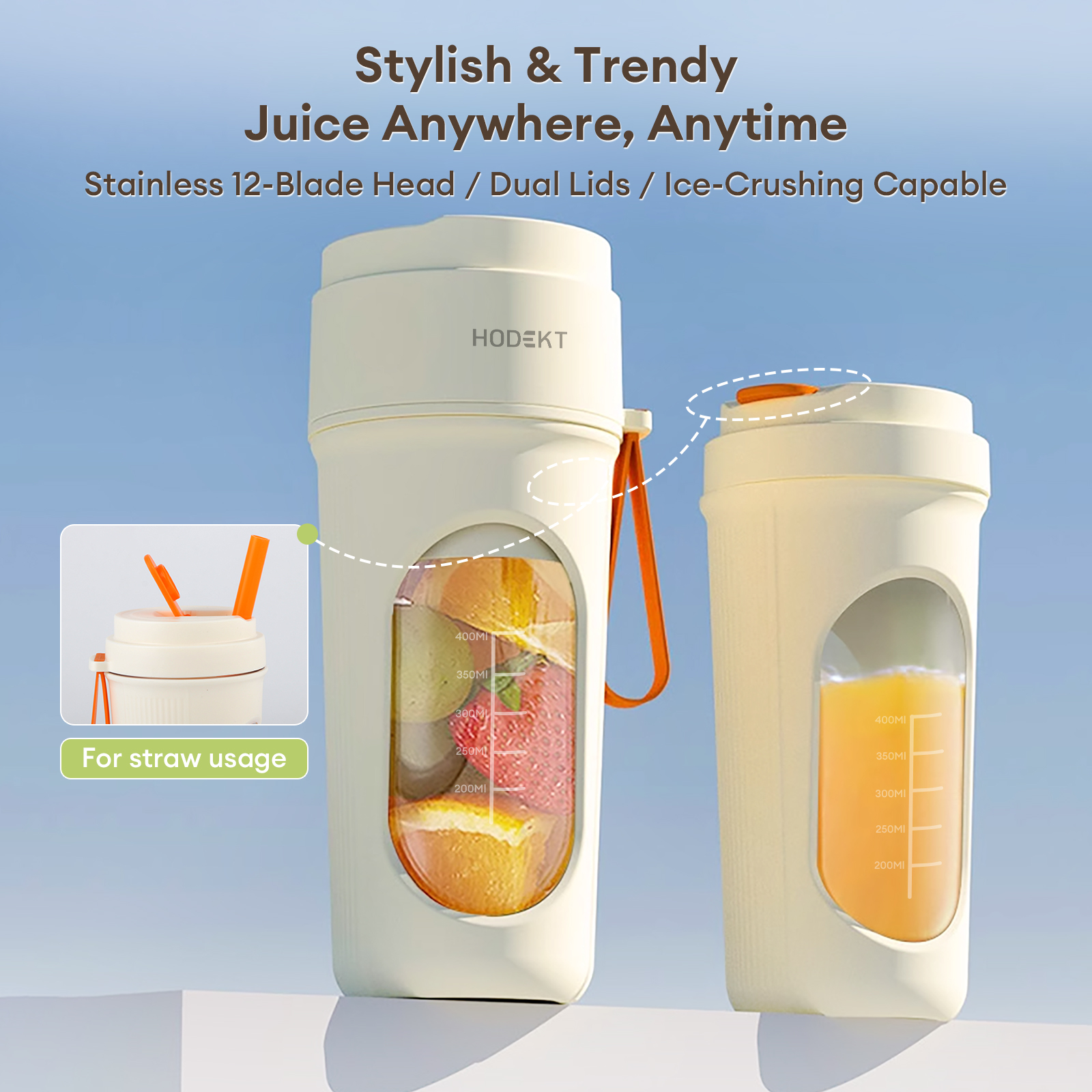 HODEKT Portable Juicer Cup 400ML Wireless Electric Juicer Type-C ...