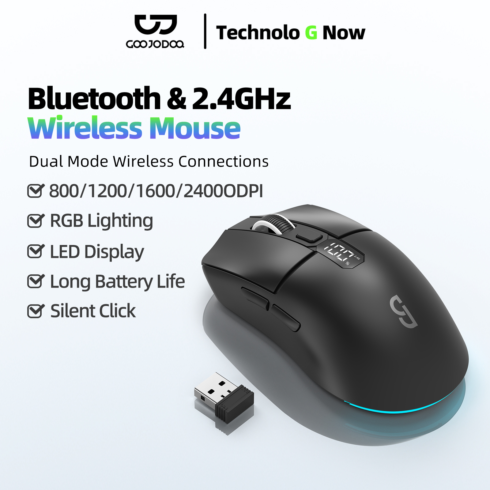 GOOJODOQ Bluetooth Mouse Wireless Wired Silent Lightweight LED 4 ...