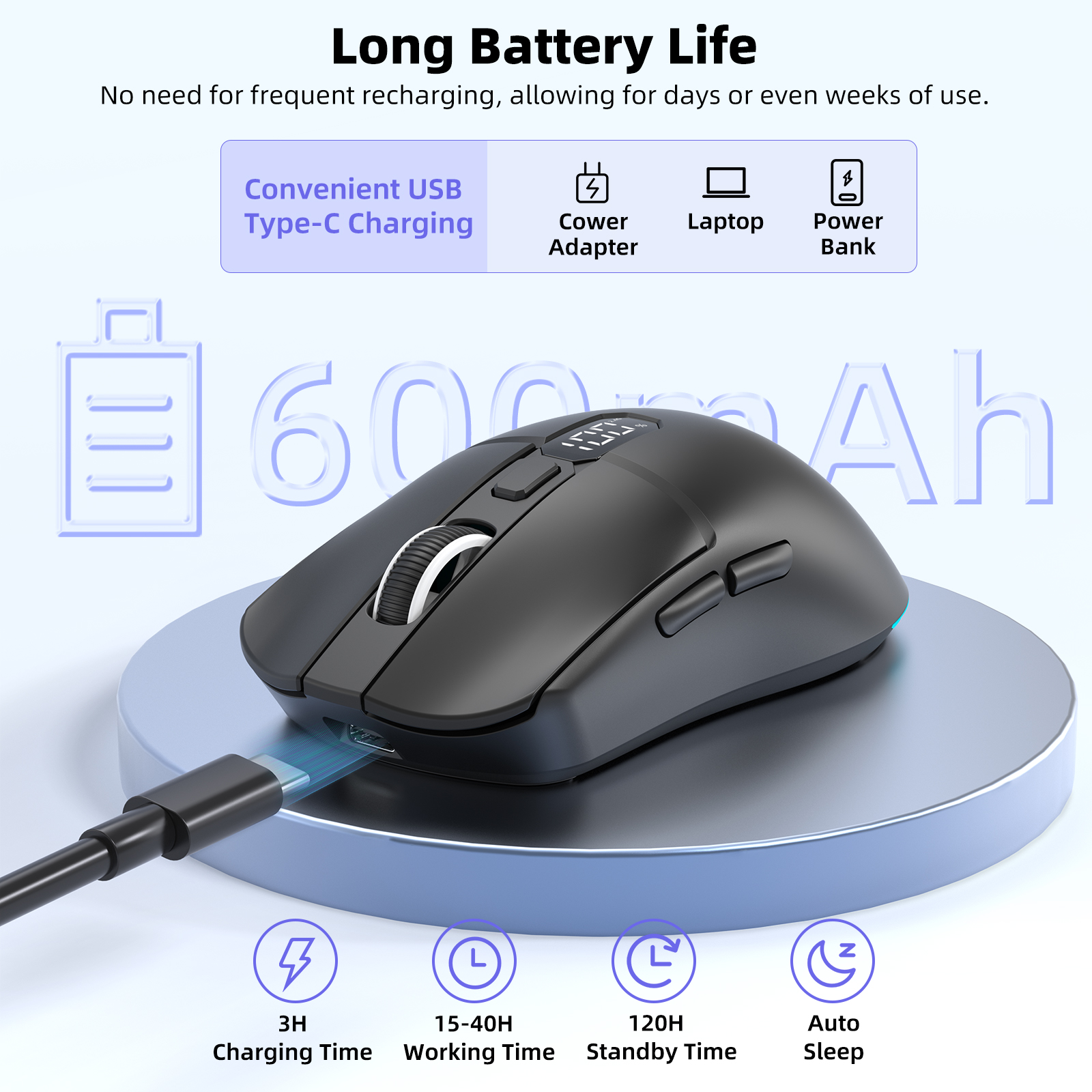 GOOJODOQ Bluetooth Mouse Wireless Wired Silent Lightweight LED 4 ...