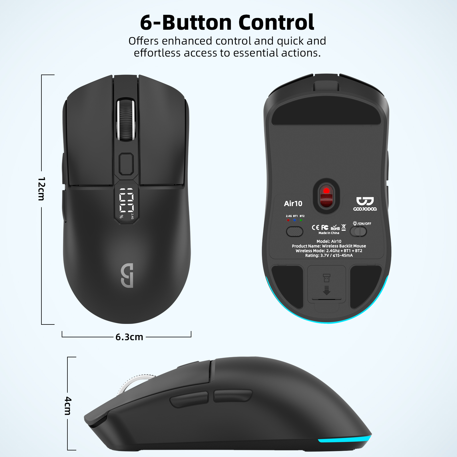 GOOJODOQ Bluetooth Mouse Wireless Wired Silent Lightweight LED 4 ...