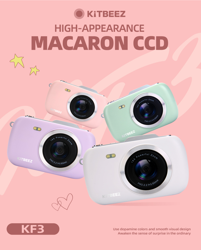 KiTBEEZ KF-3 Macaron CCD Camera 64MP Digital Camera 4K Video 18X Zoom ...