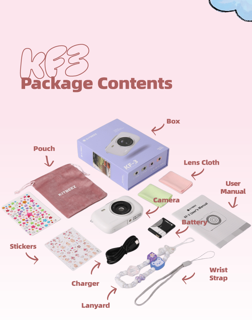 KiTBEEZ KF-3 Macaron CCD Camera 64MP Digital Camera 4K Video 18X Zoom with Built-in 4-Color ...