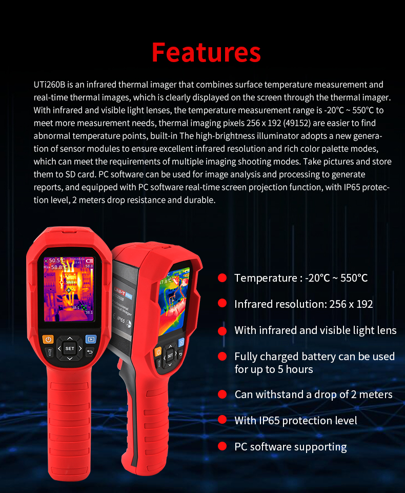 UNI-T UTi260B HD 256 x 192 Pixels Industrial Infrared Thermal Imager ...