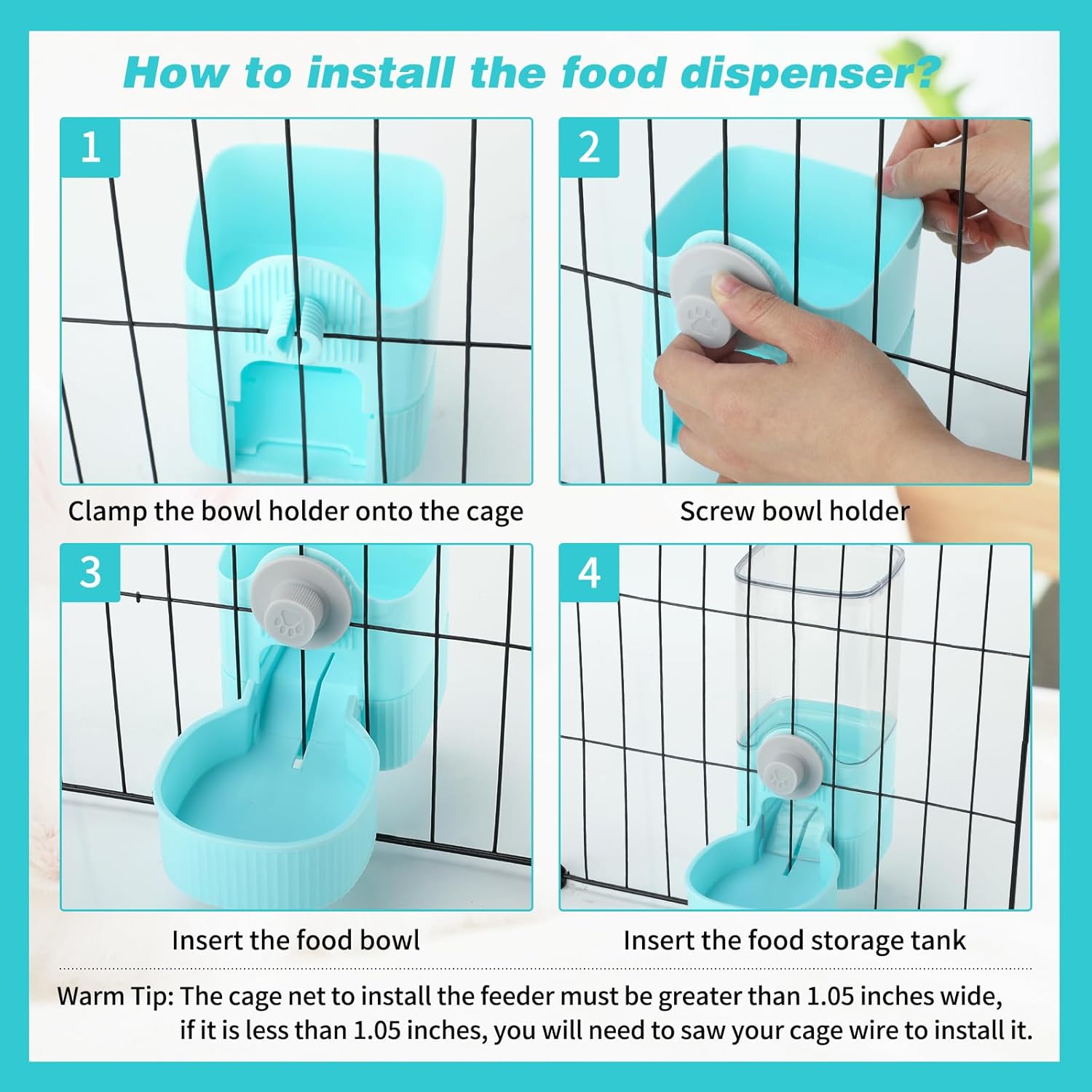 1.2L Pet Cage Hanging Water Dispenser Cat Dog Automatic Water and Food ...