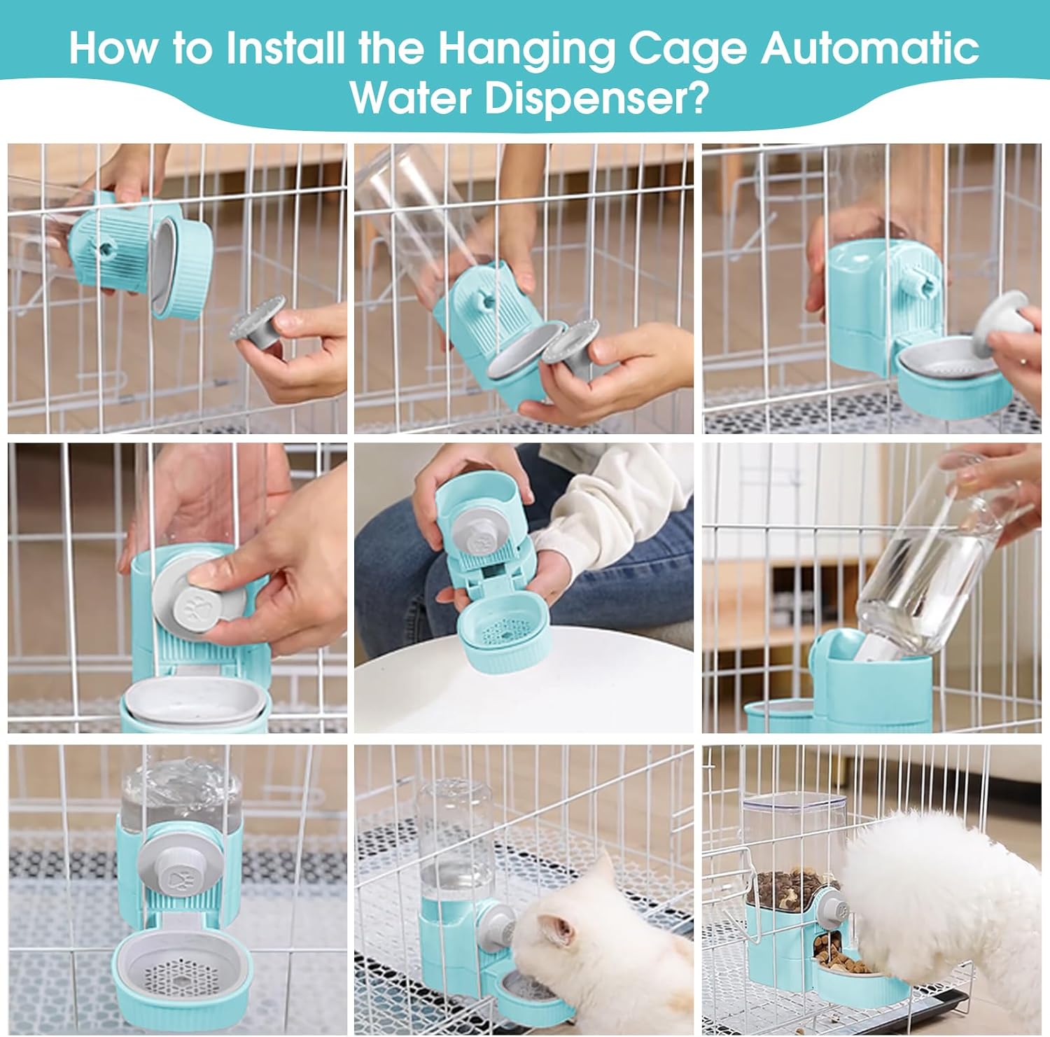 1.2L Pet Cage Hanging Water Dispenser Cat Dog Automatic Water and Food ...