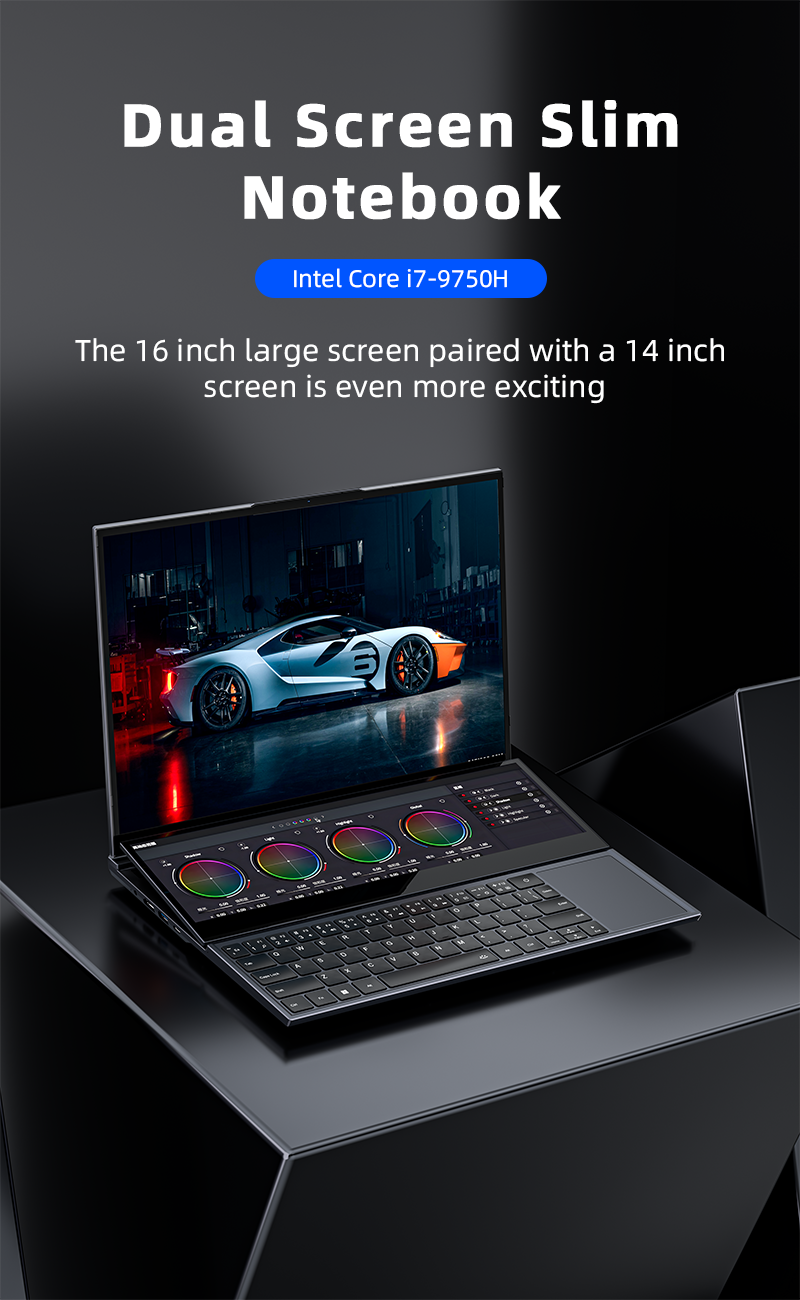BYONE BY16 Dual Screen Laptop Intel Core i7-9750H 16.1 Inch + 14.1 Inch ...