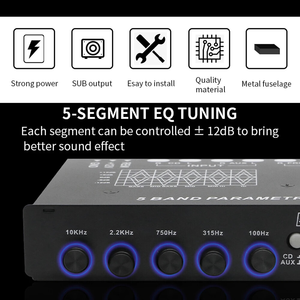 Professional 5 Band Car Equalizer Car Audio EQ Tuning Crossover ...