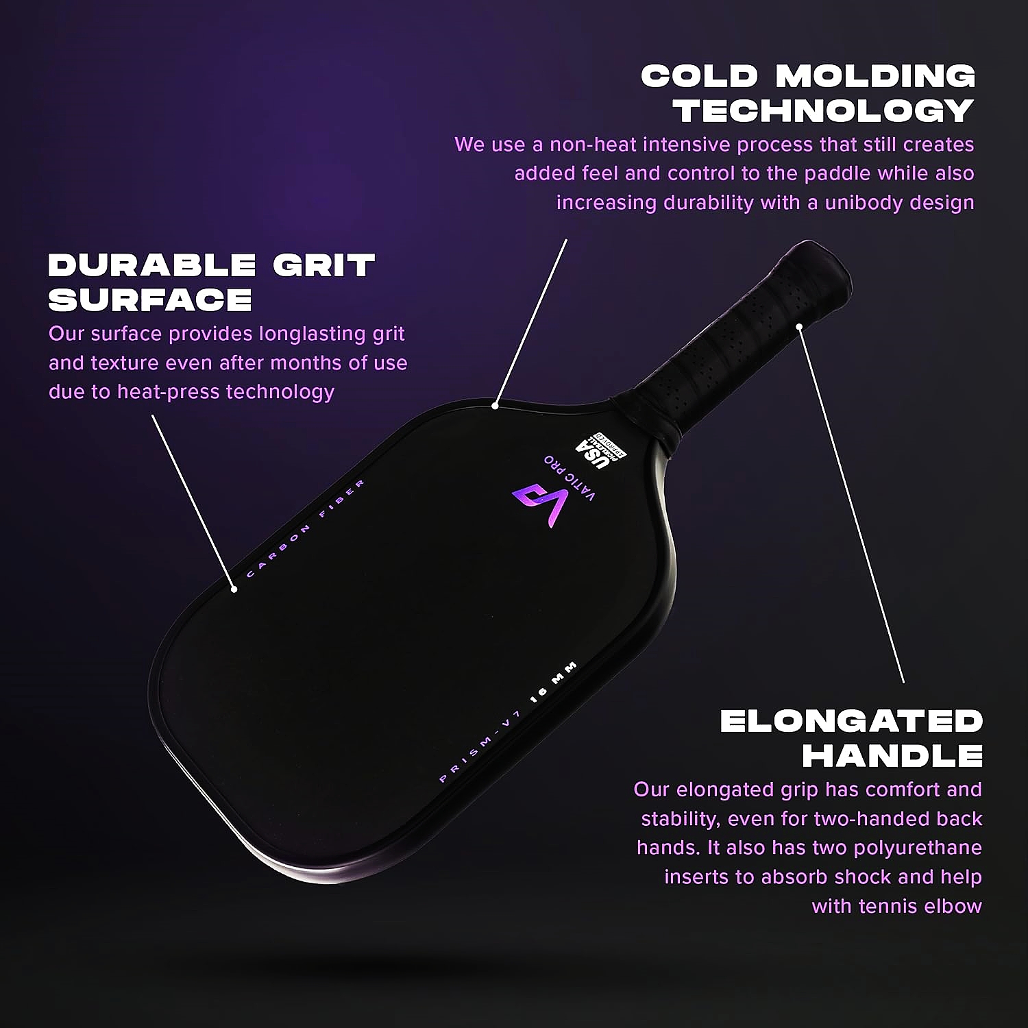 Vatic Pro Prism V7 Pickleball Paddle 16mm Short Handle(Includes Free ...